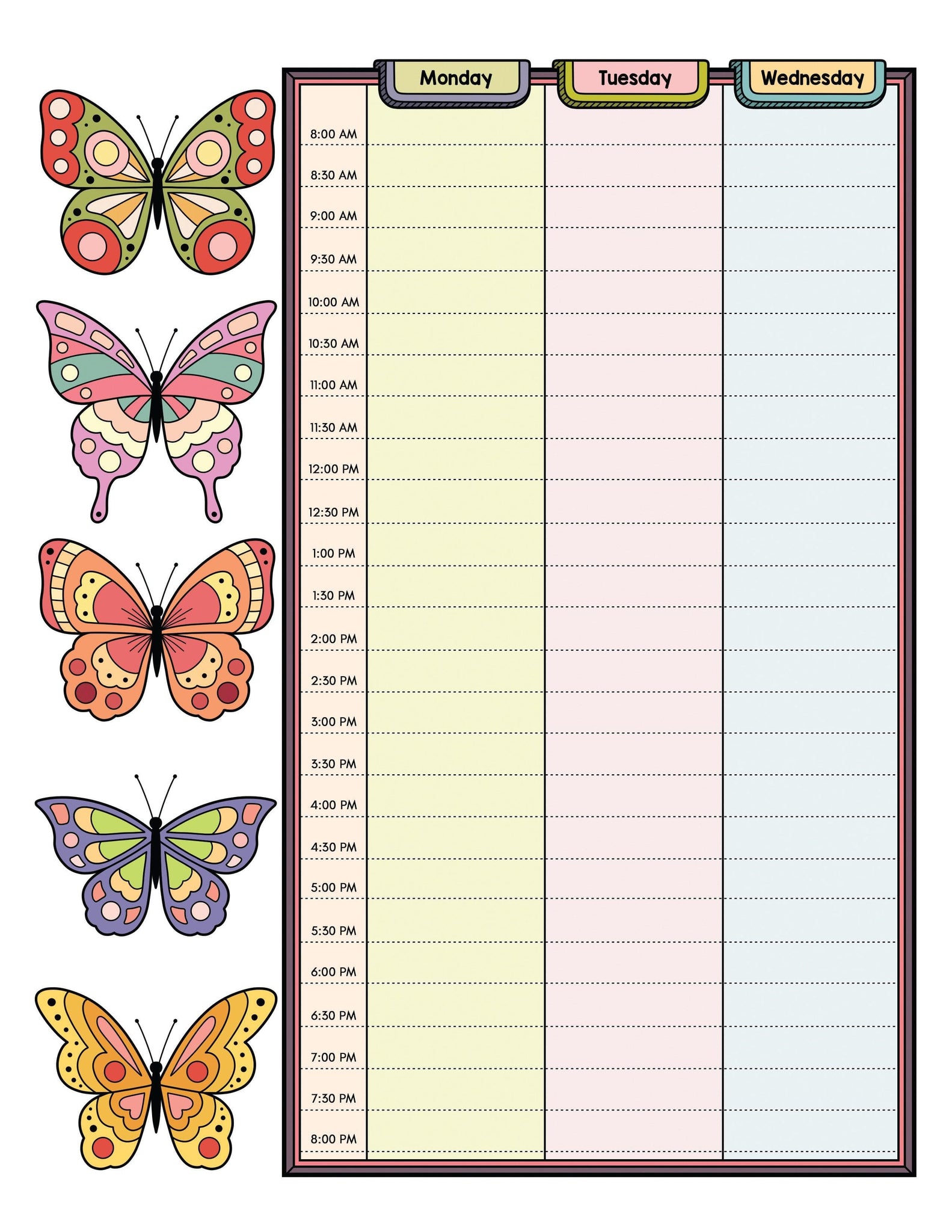 Printable Planner Pages- Butterflies - Goal Success Coach